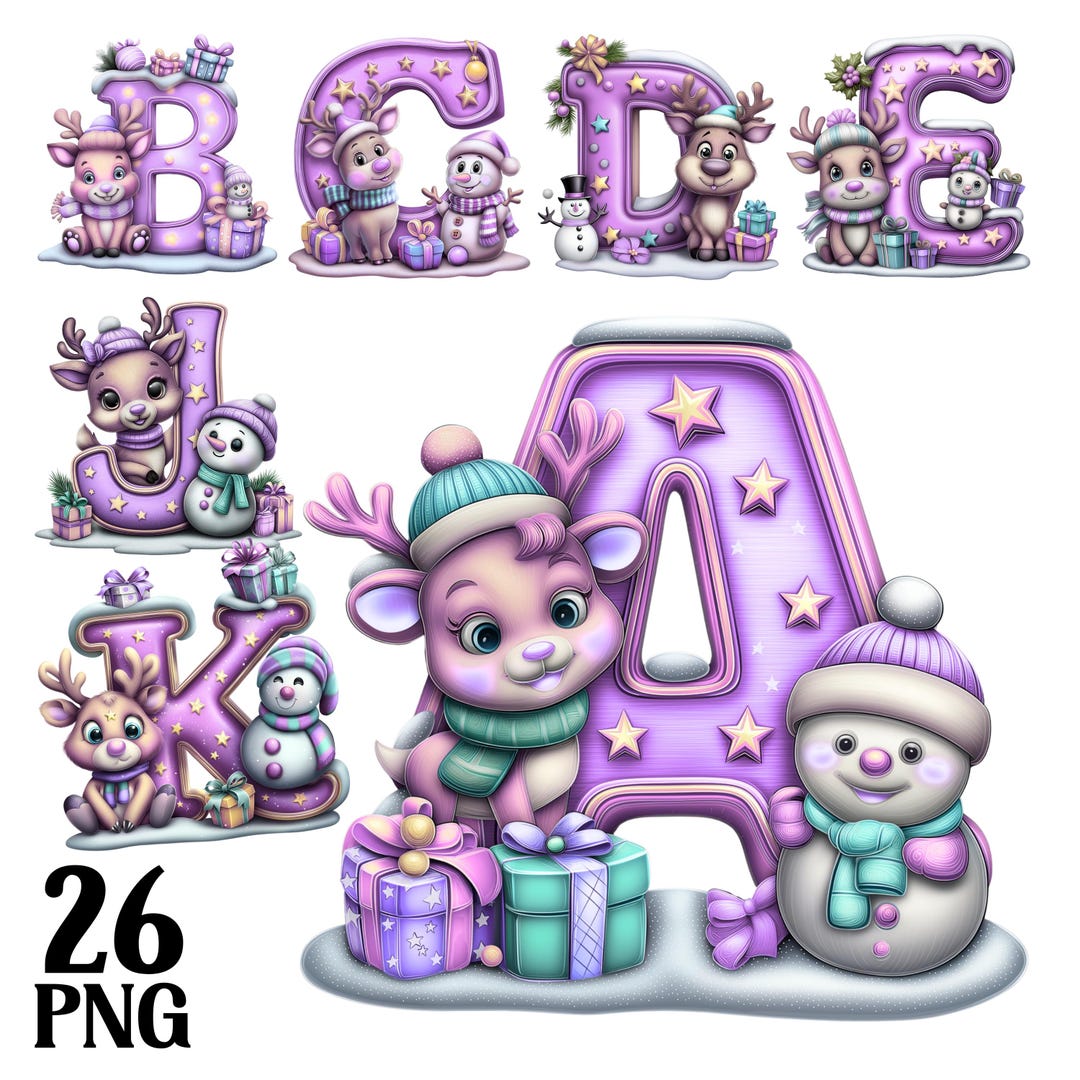Pink Christmas Letters Clipart, Custom Initial Reindeer Ornament ...