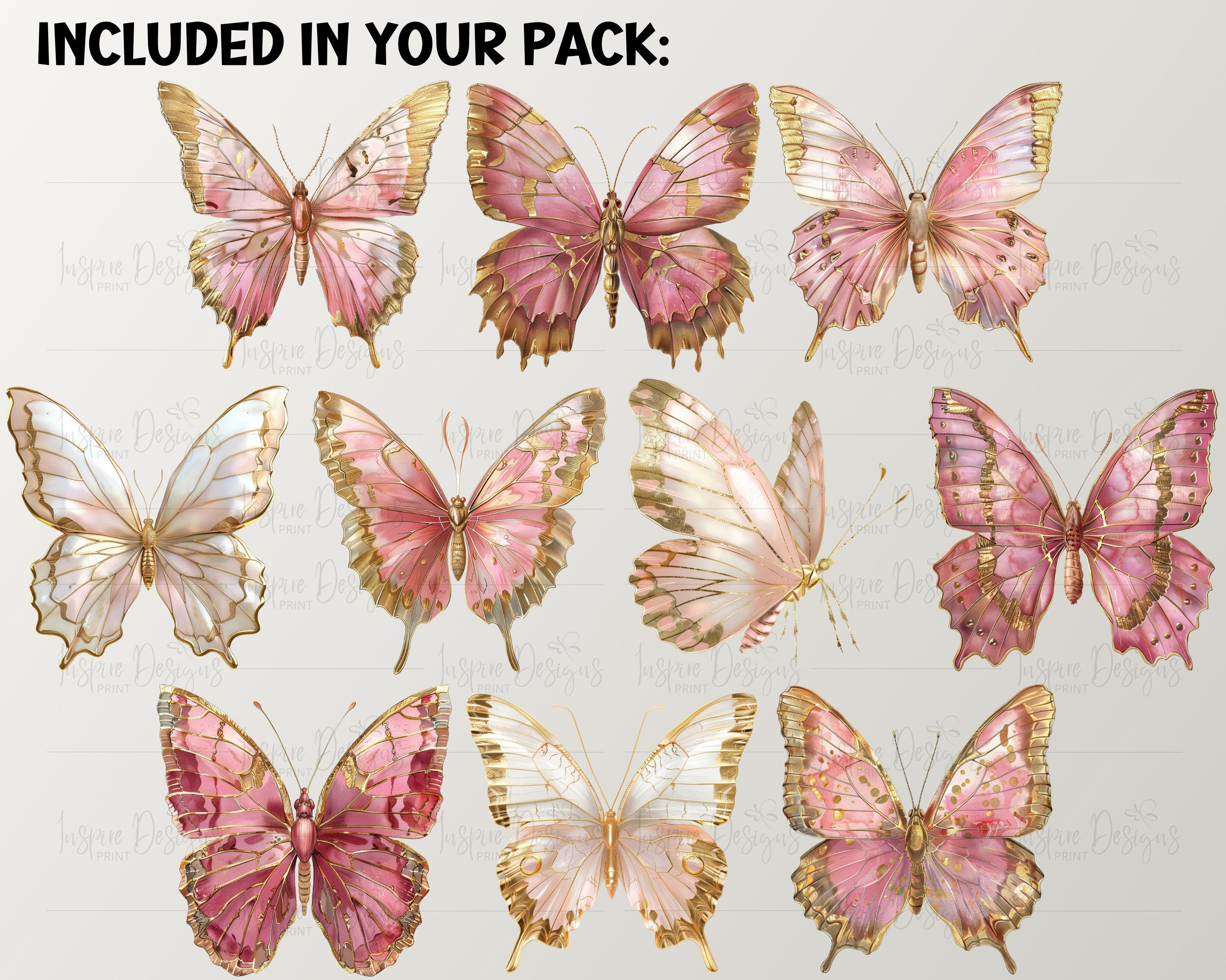 Pink & Gold Butterflies Clipart, Digital Crafts, Instant Download ...
