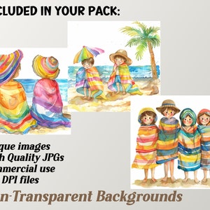 Colorful Beach Kids Watercolor Clipart Scenes, Digital Crafts, Instant ...