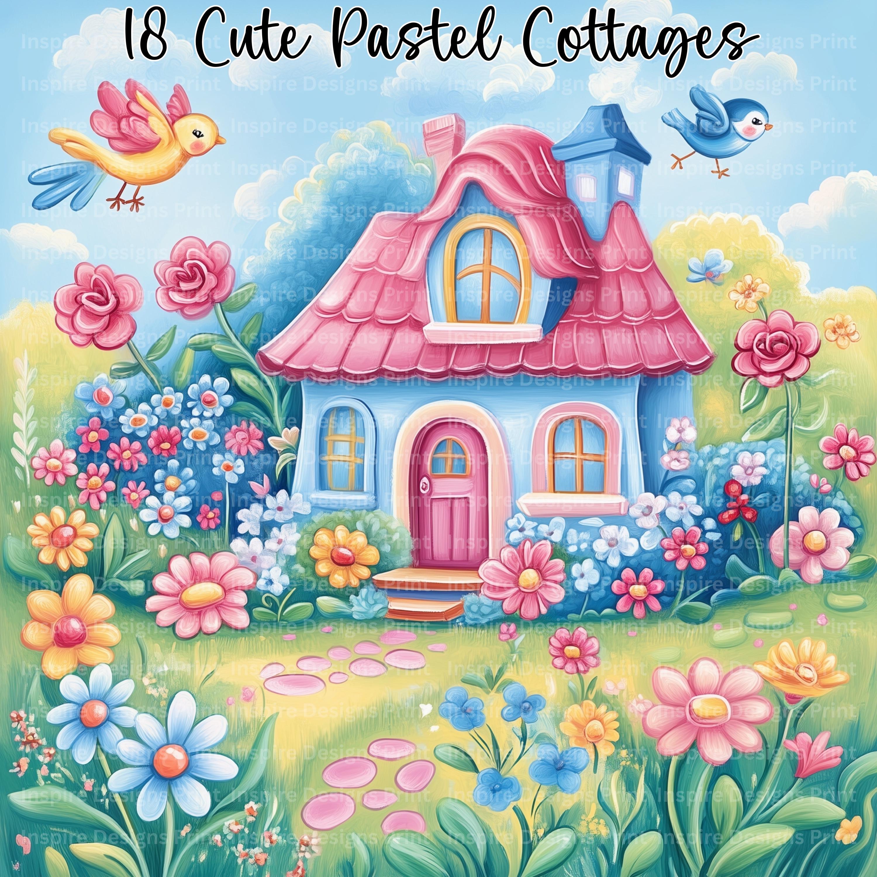 Clipart Whimsical Cute Pastel Cottages Digital & Paper Craft Instant ...