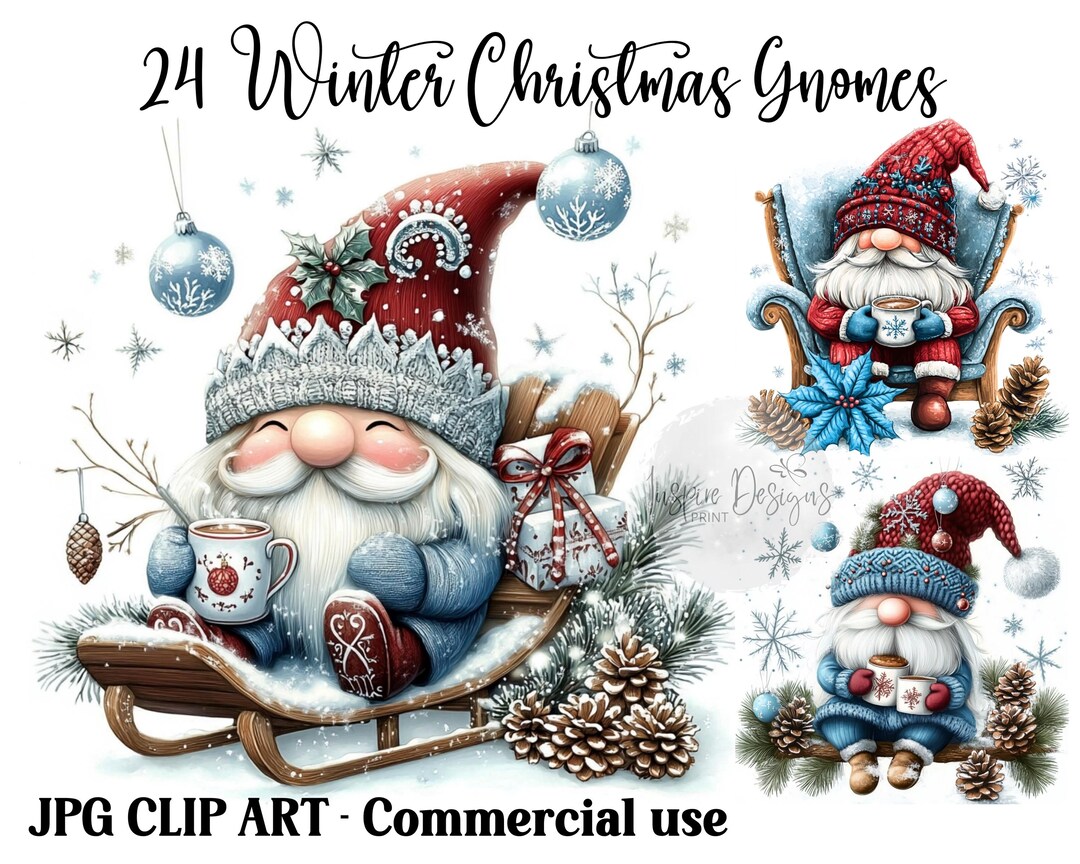 Winter Christmas Gnomes Clipart, Craft Digital Papers, Cute Card Making ...