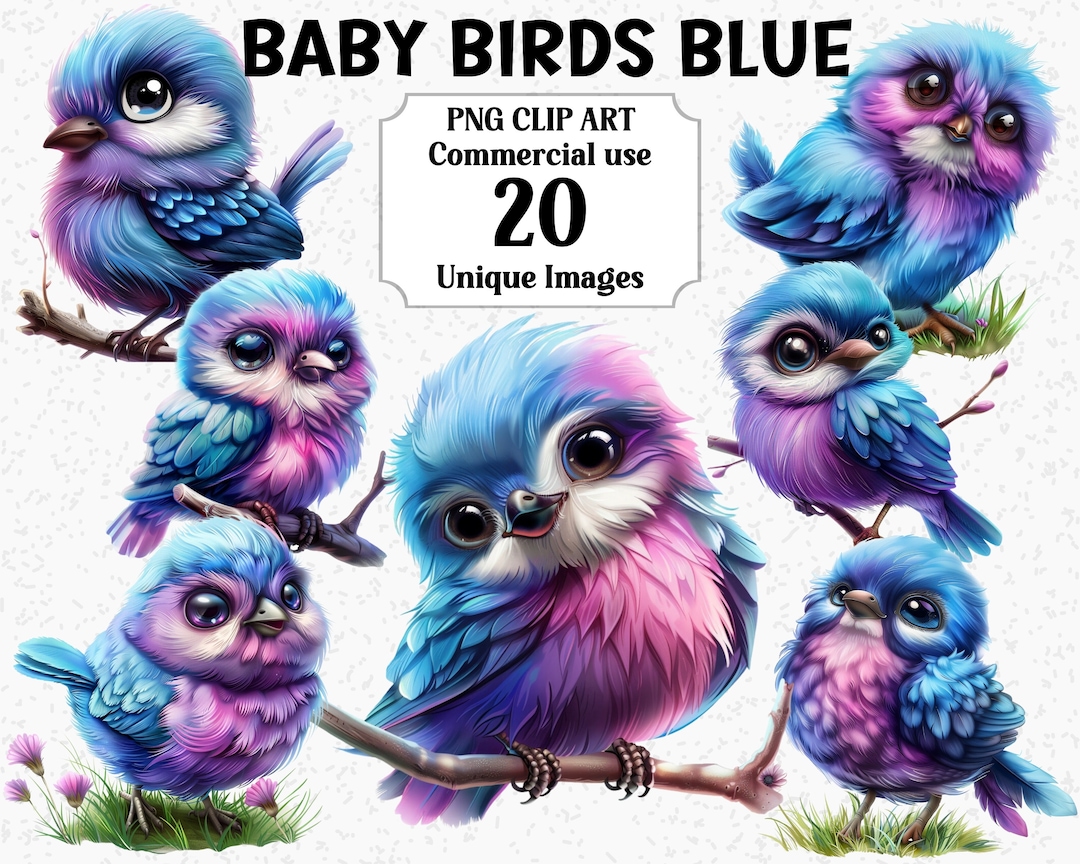 Baby Birds Blue Watercolor Clipart Animals, Digital & Paper Craft ...