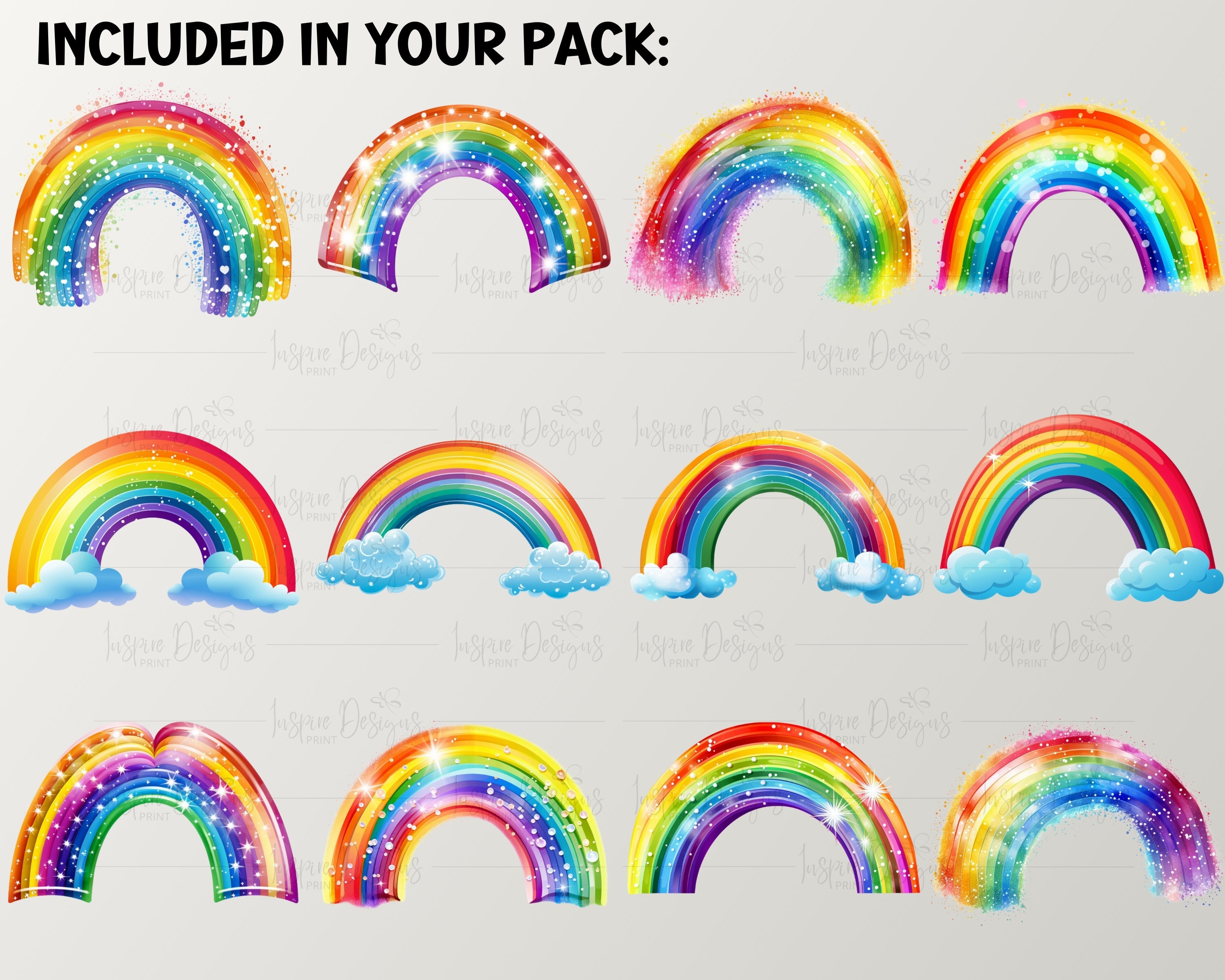 Bright Sparkly Rainbows Cute Watercolor Clipart, Digital & Paper Crafts ...