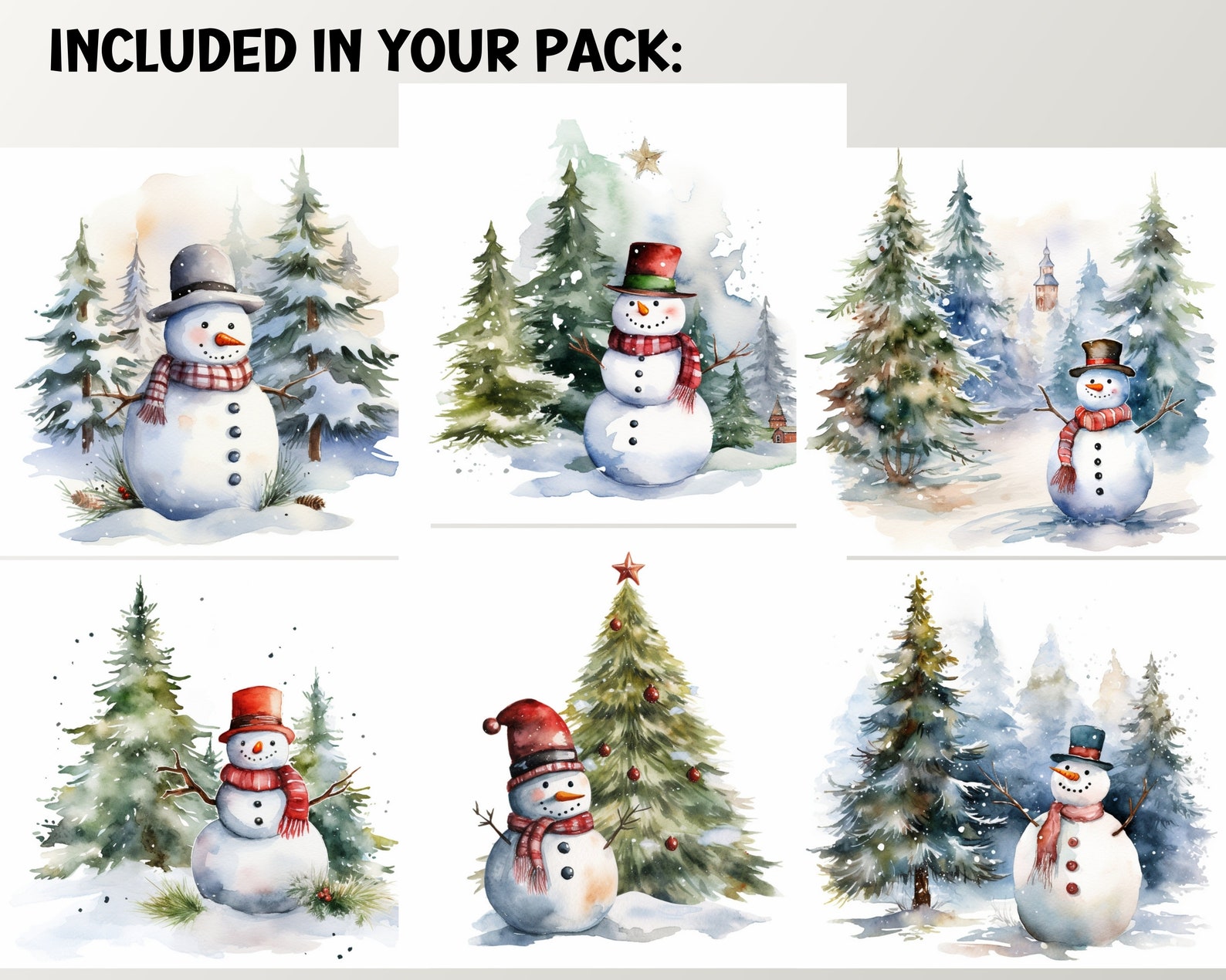 Christmas Snowmen Winter Scenes Watercolor Clipart, Digital & Paper ...