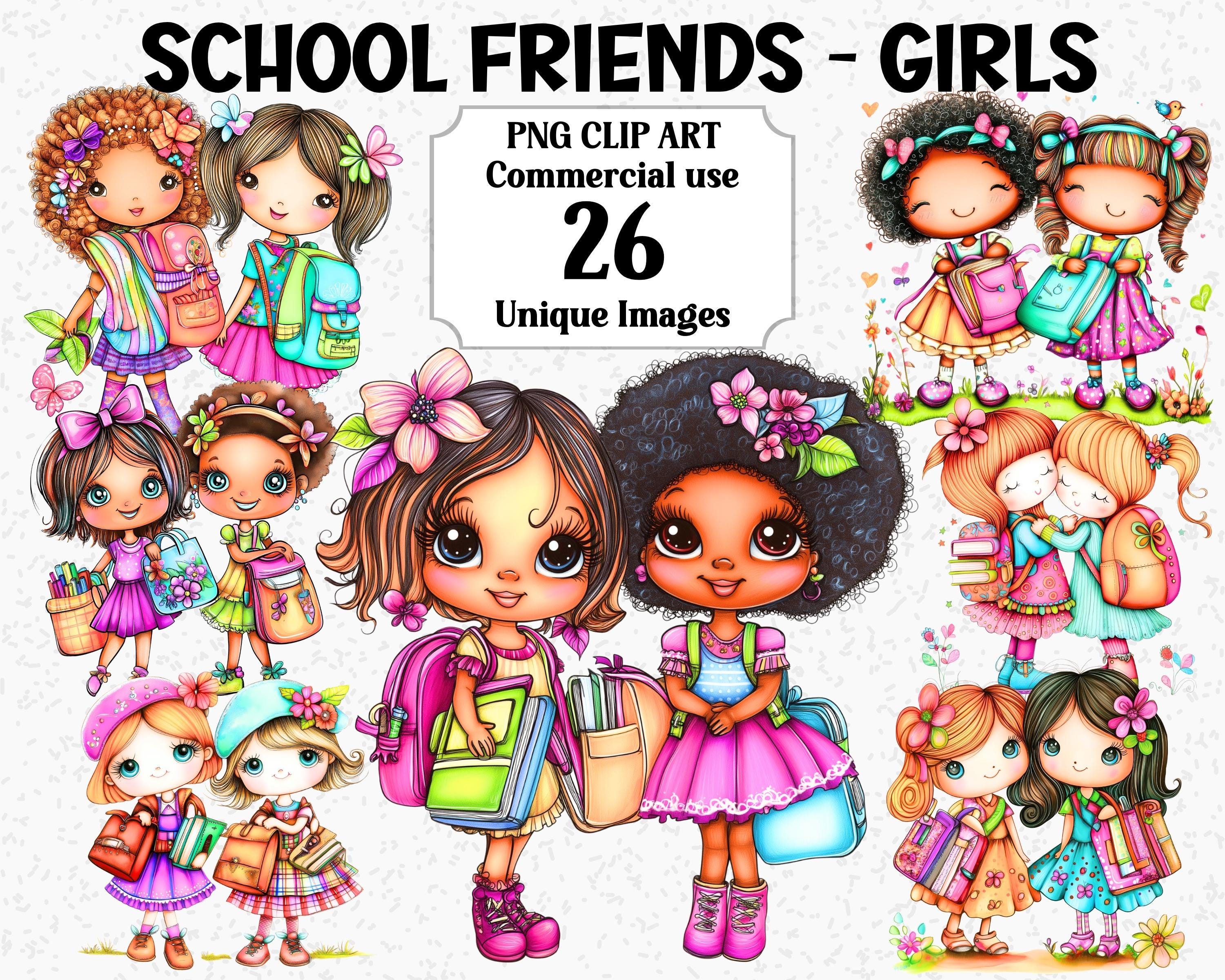 School Friends - Girls Clipart Commercial Use Children Cute Back to ...