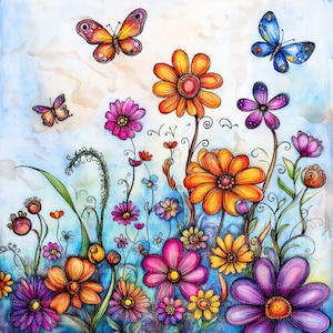 Vibrant Whimsical Flowers Clipart Scenes Digital & Paper Craft Instant ...