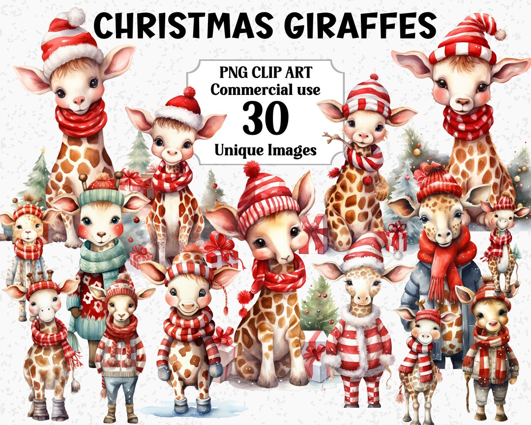Christmas Giraffes Watercolor Clip Art, Digital/paper Crafts, Cute ...