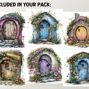 Garden Fairy Doors Watercolor Clipart Scenes, Fantasy Fairytale Digital ...