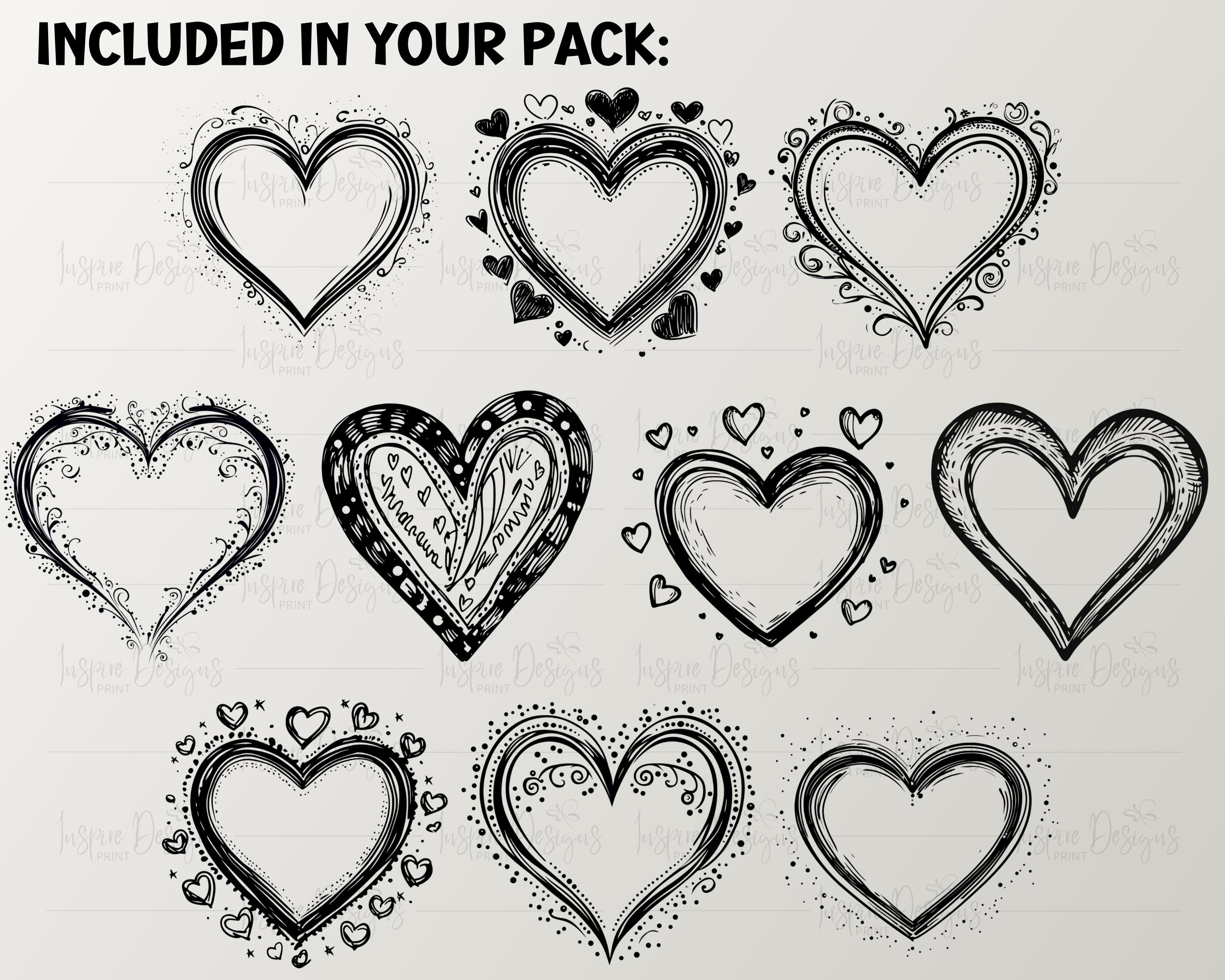 Line Art Doodle Hearts Valentines Day Clipart Love Decorations Bundle ...