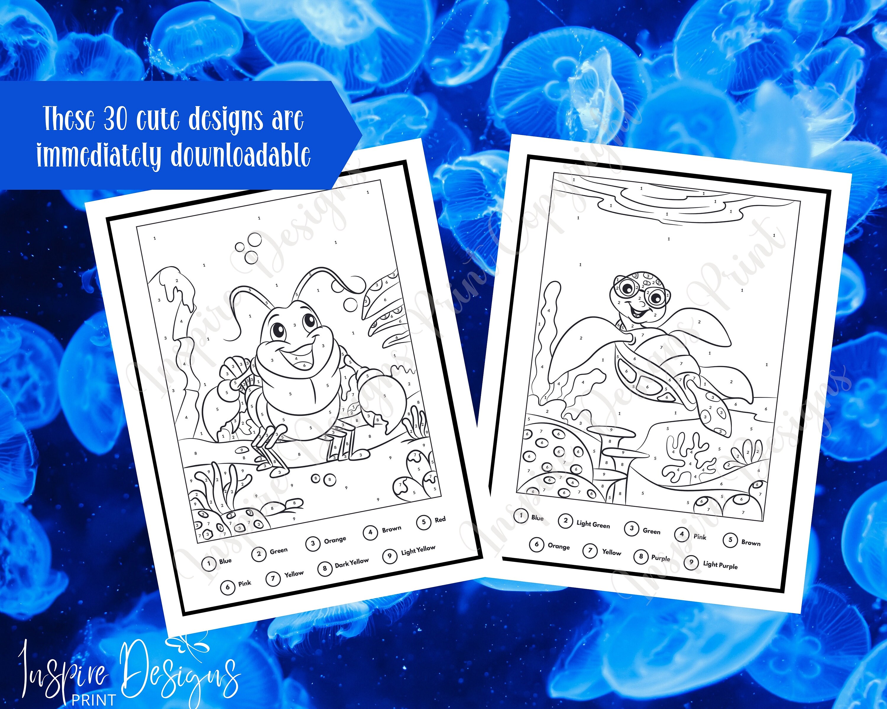 30 SEA LIFE Color by Number Coloring Pages PDF Printables - Etsy