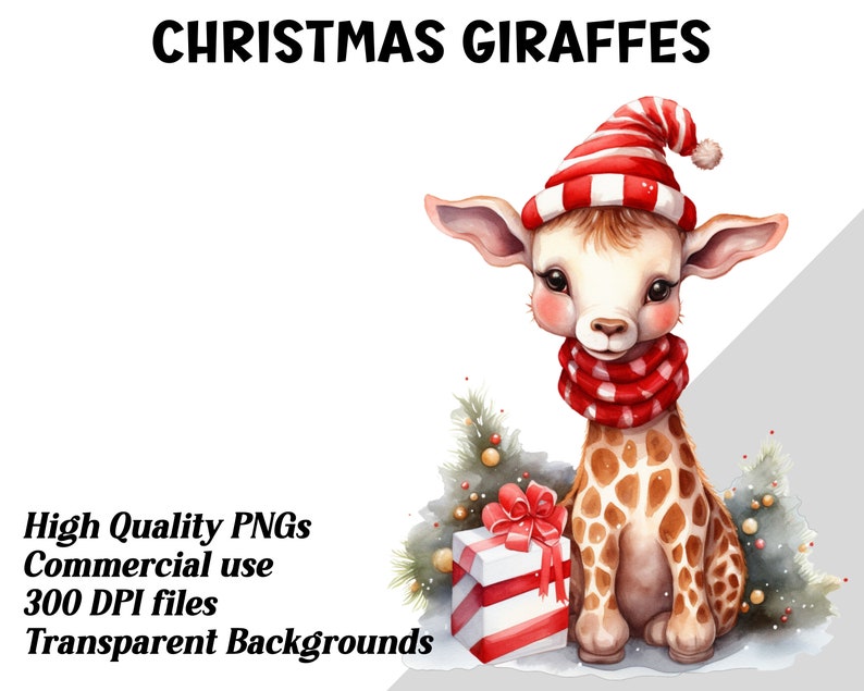 Christmas Giraffes Watercolor Clip Art, Digital/paper Crafts, Cute ...