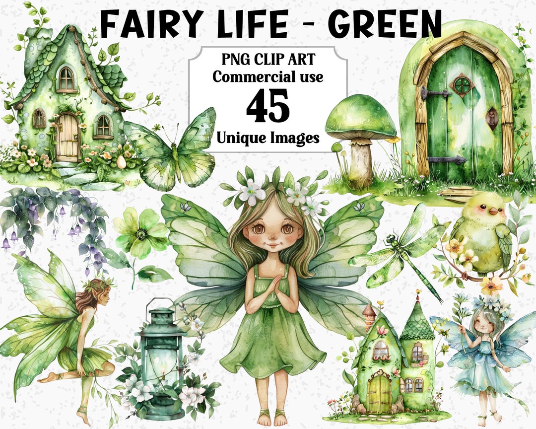 Fairy Life Green Watercolor Clipart, Digital Craft Instant Download ...