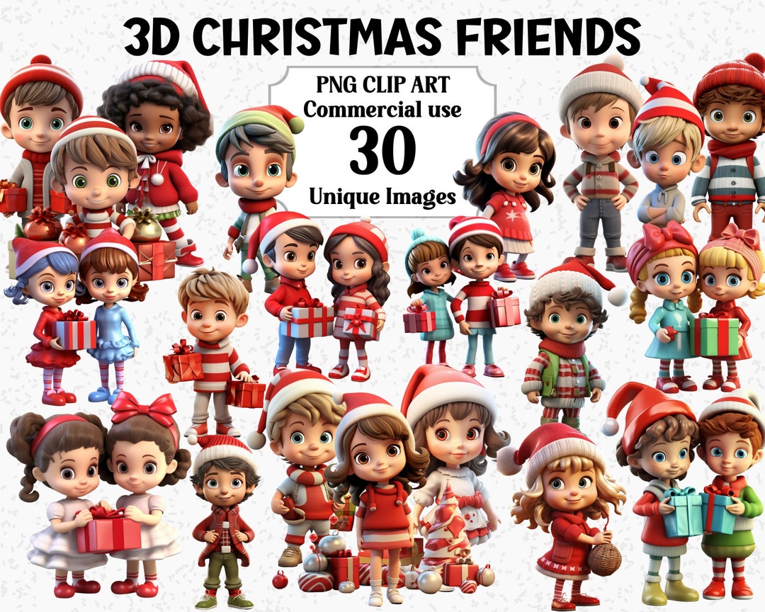 3D Style Cute Christmas Friends PNG Clipart, Instant Download ...