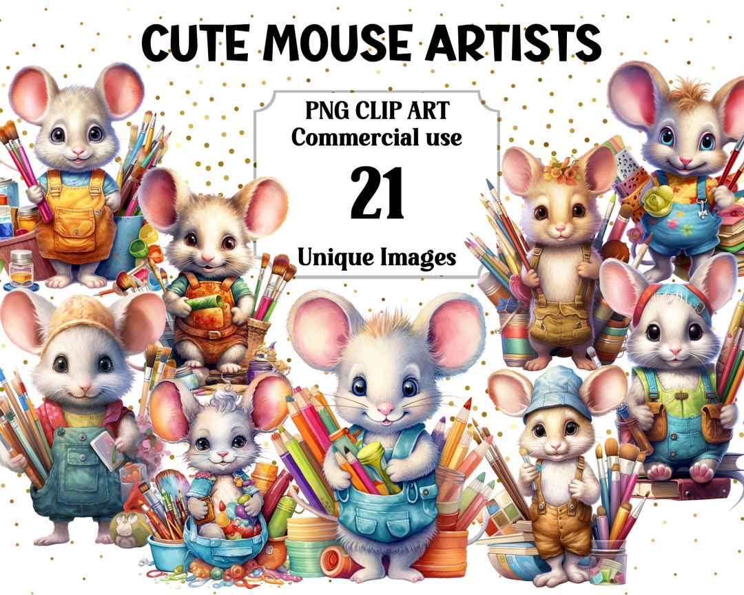Cute Mouse Artists Clip Art, Digital & Paper Crafts | Fantasy Animal ...