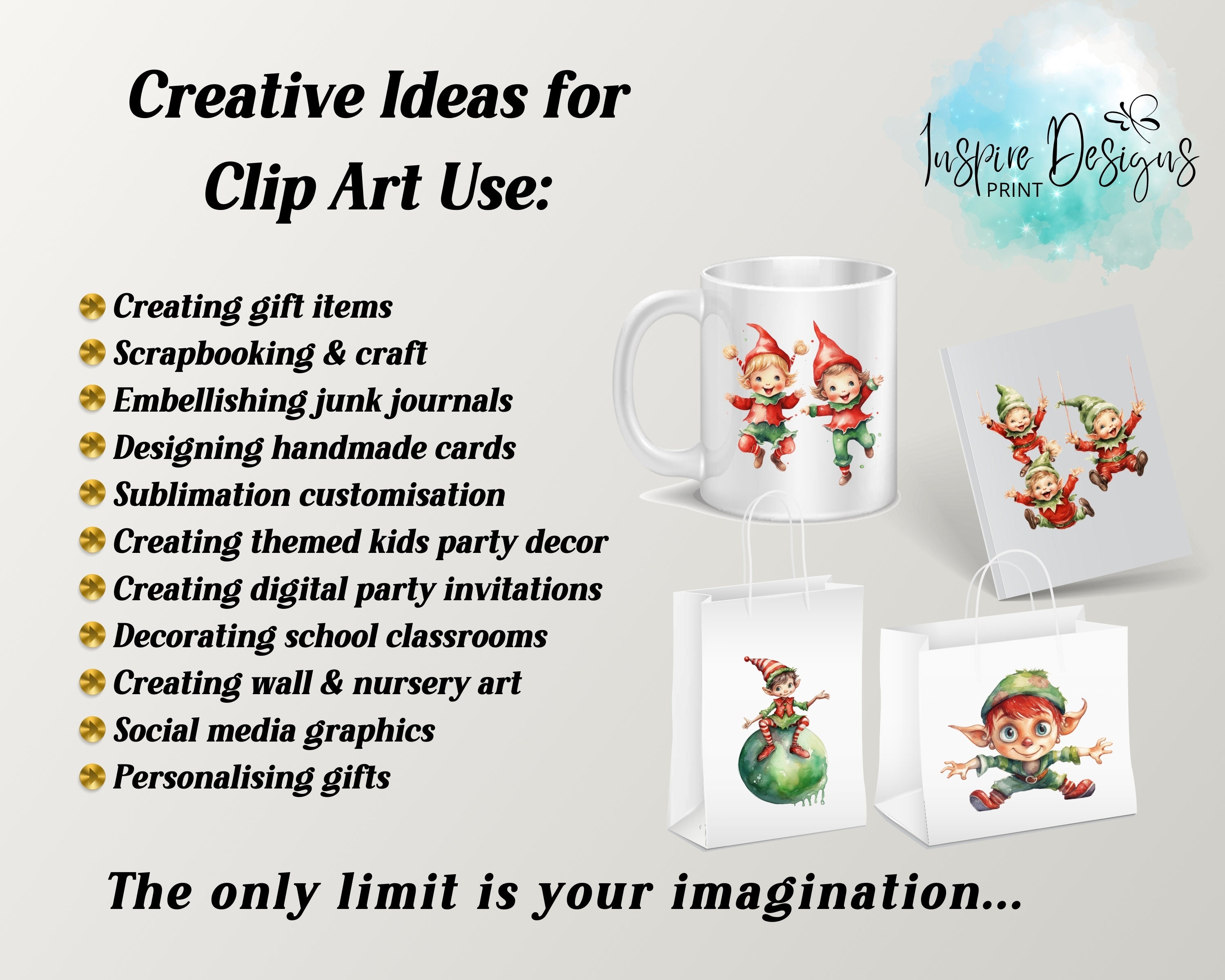 Cheeky Christmas Elves Watercolor Clipart, Craft Sublimation ...
