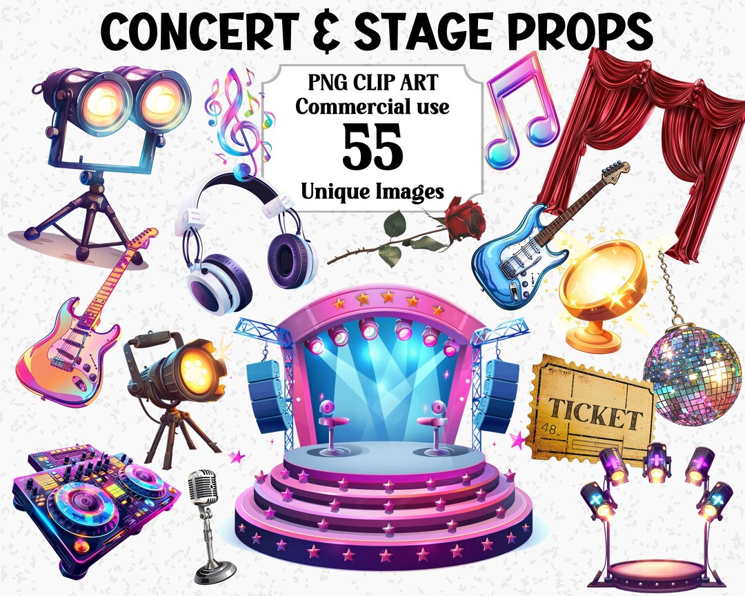 Concert & Stage Props Clipart, Instant Download, Lights Spotlight DJ ...