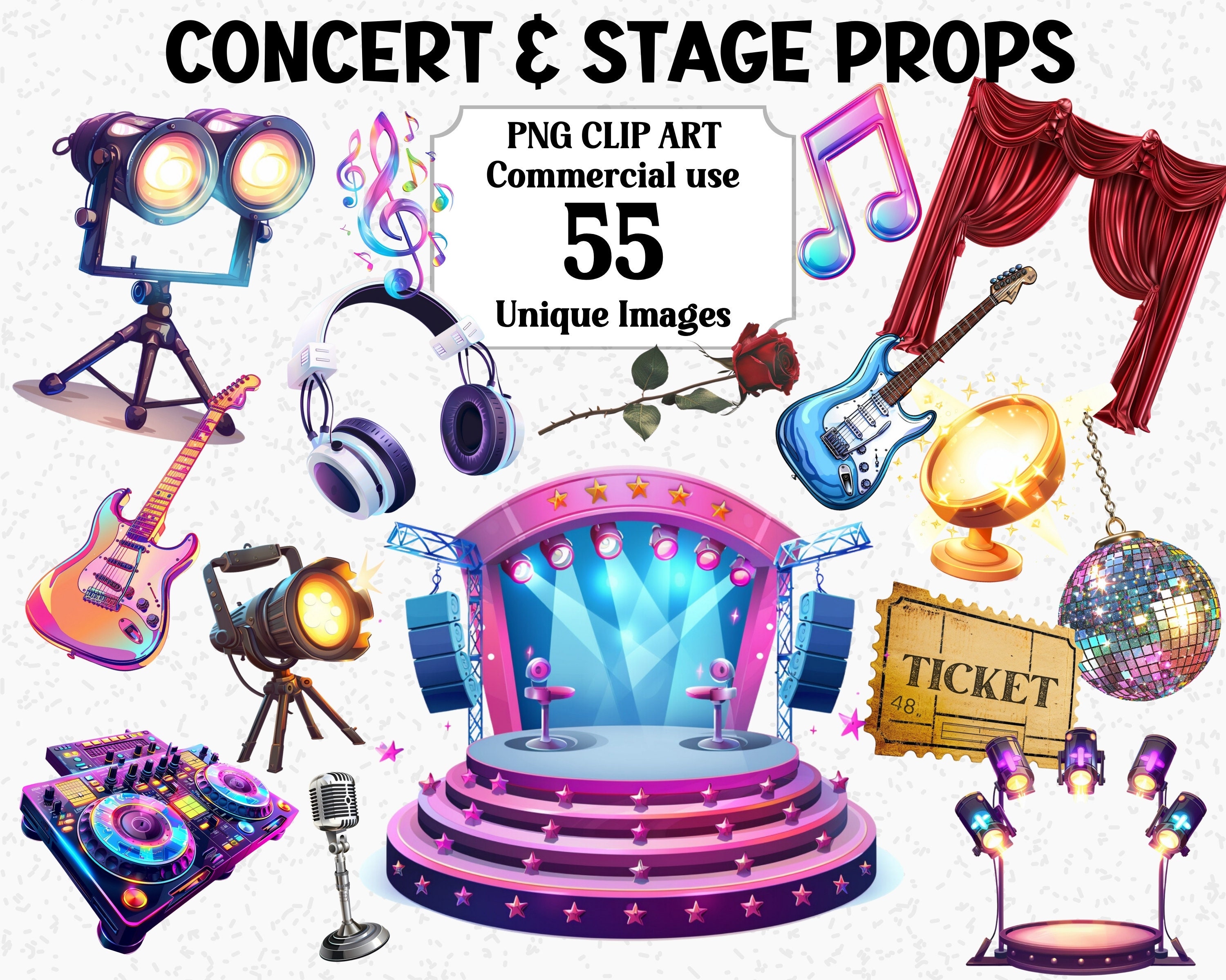 Concert & Stage Props Clipart, Instant Download, Lights Spotlight DJ ...