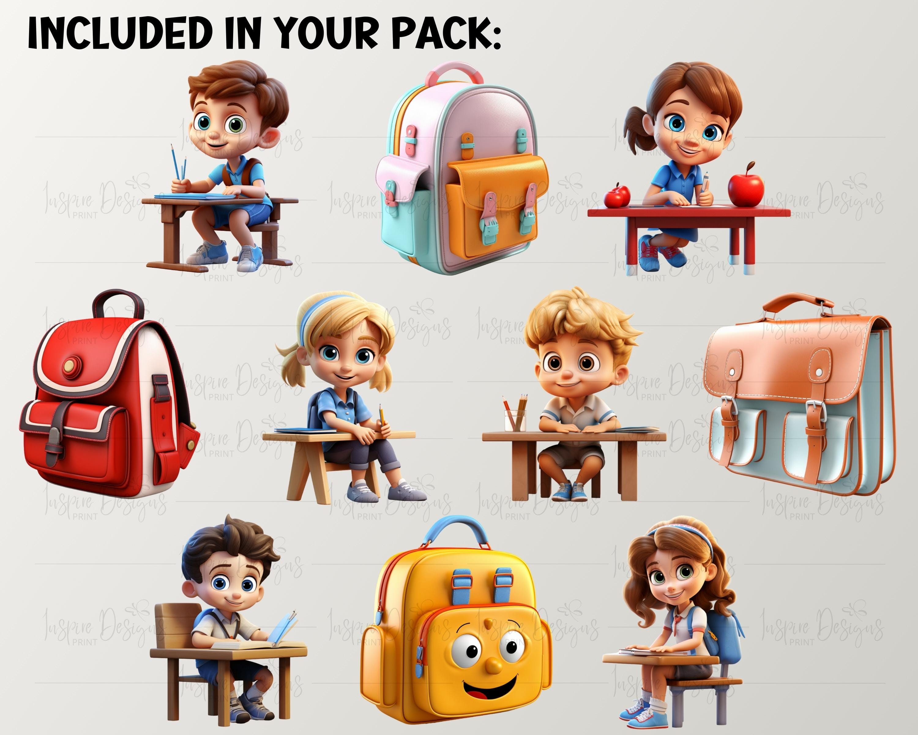 3D Style Back to School Clipart Set1, Commercial Use Children People ...