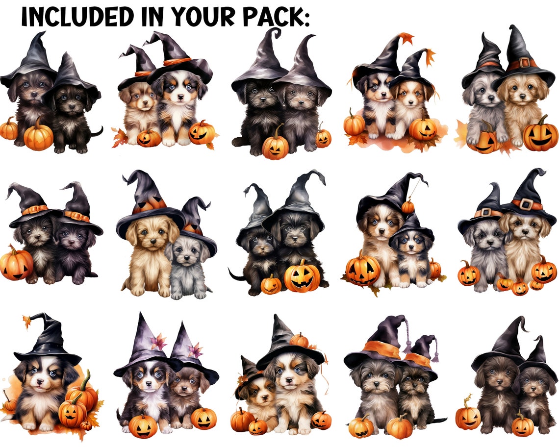 Halloween Cats & Dogs Watercolor Clip Art, Digital Paper Crafts Puppy ...