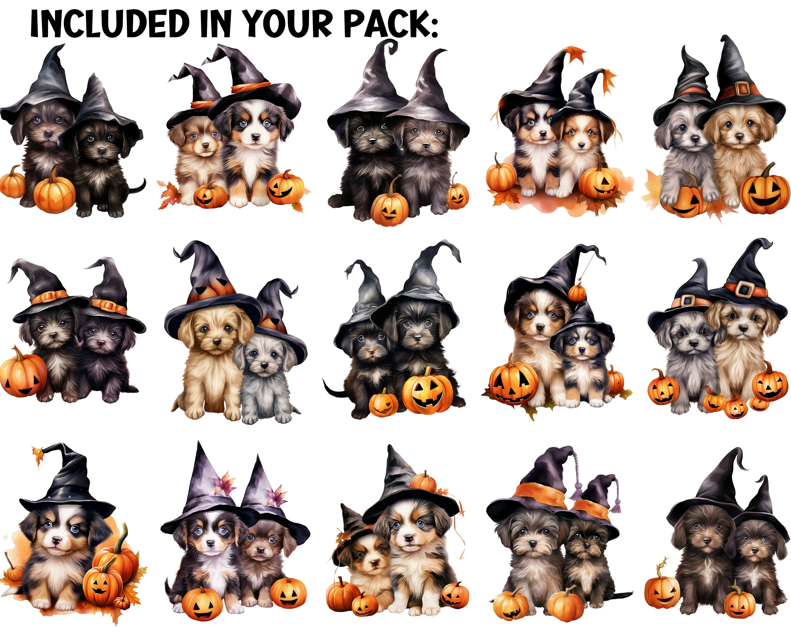 Halloween Cats & Dogs Watercolor Clip Art, Digital Paper Crafts Puppy ...