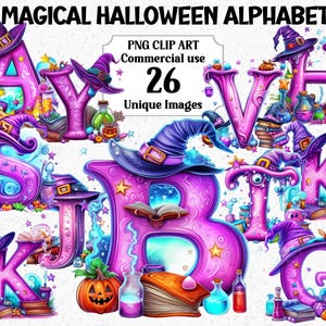 Magical Halloween Alphabet Clipart Cute Purple Spooky Letters, Digital ...