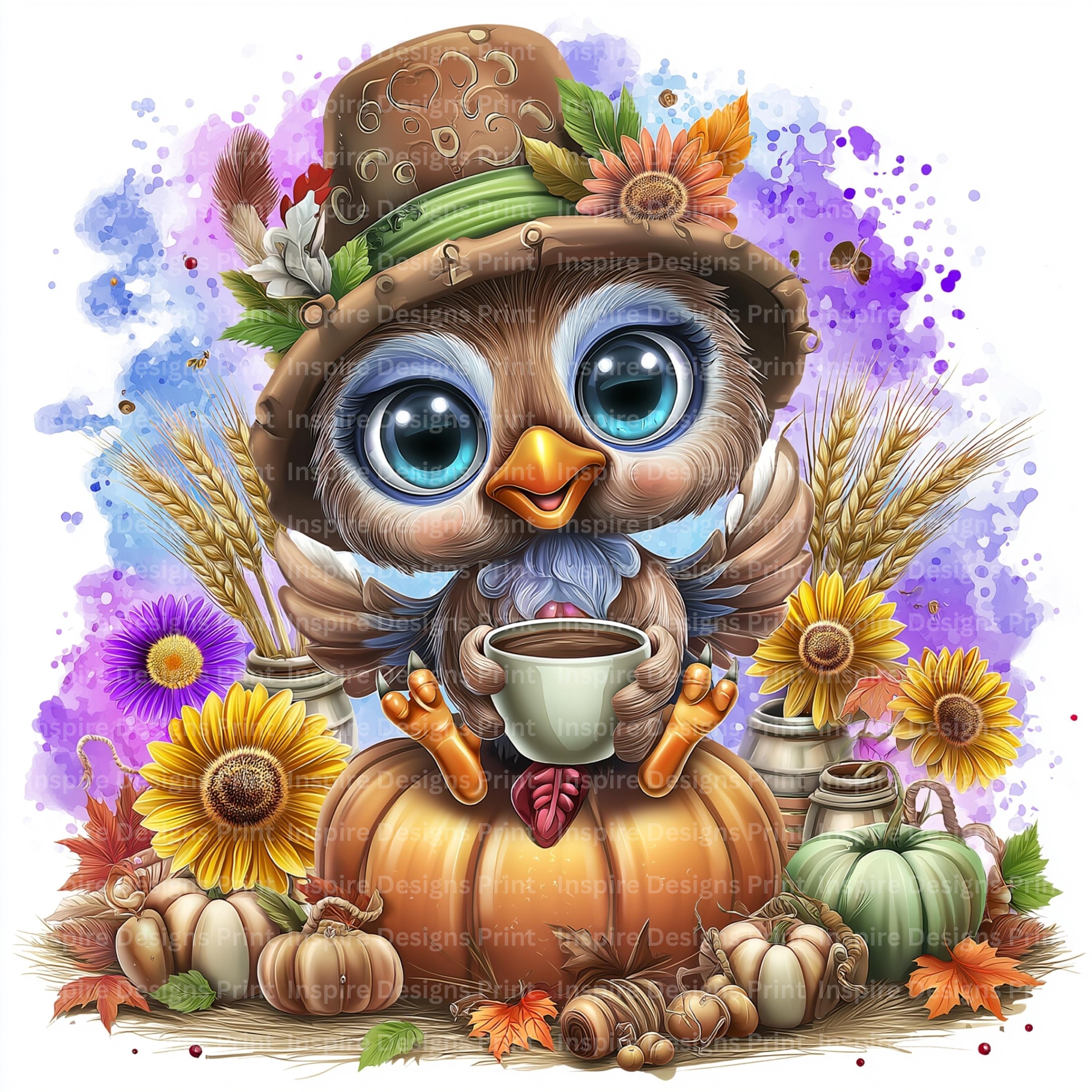 Cute Fall Turkeys Watercolor Clipart Vibrant Animal Digital Papers ...