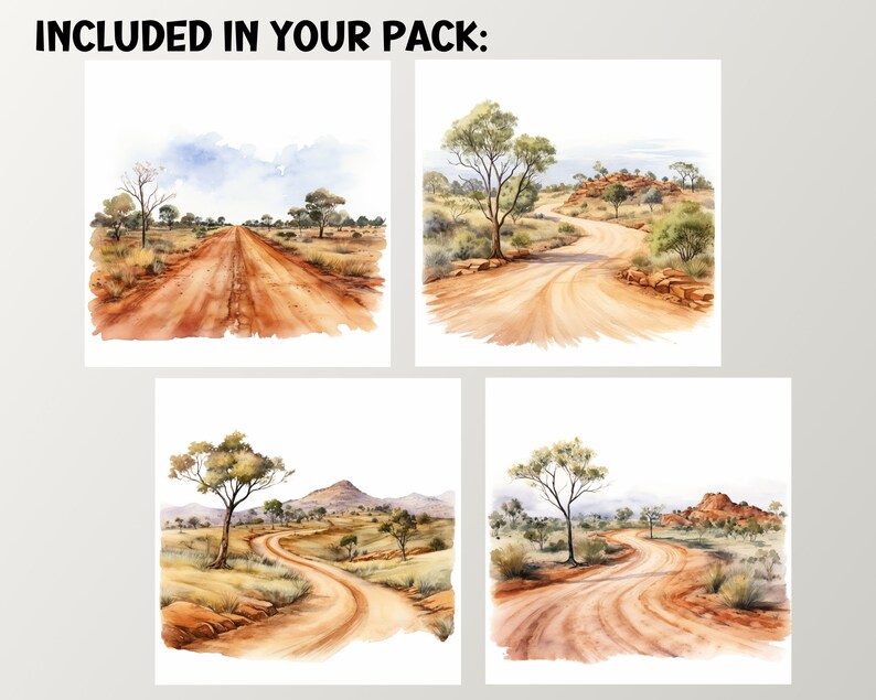 Outback Roads Watercolor Clipart Scenes, Digital & Paper Craft, Instant ...