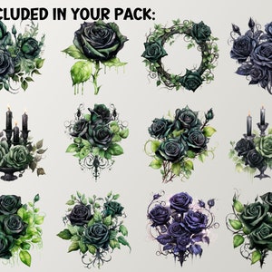 Black Gothic Roses Watercolor Spooky Dark Flowers Clipart, Cards Craft ...