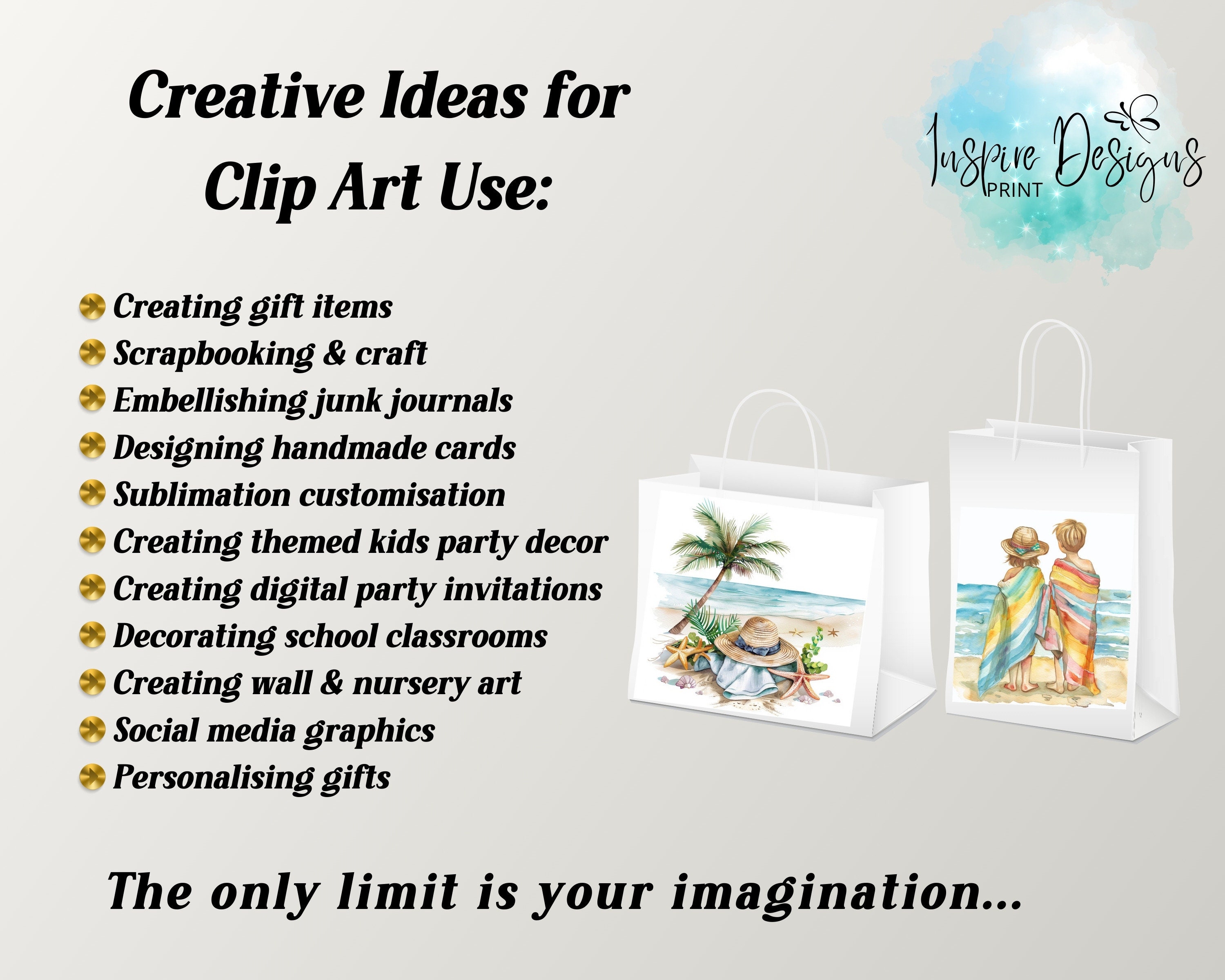 Beach Vacations Watercolor Clipart Scenes, Digital & Paper Crafts ...