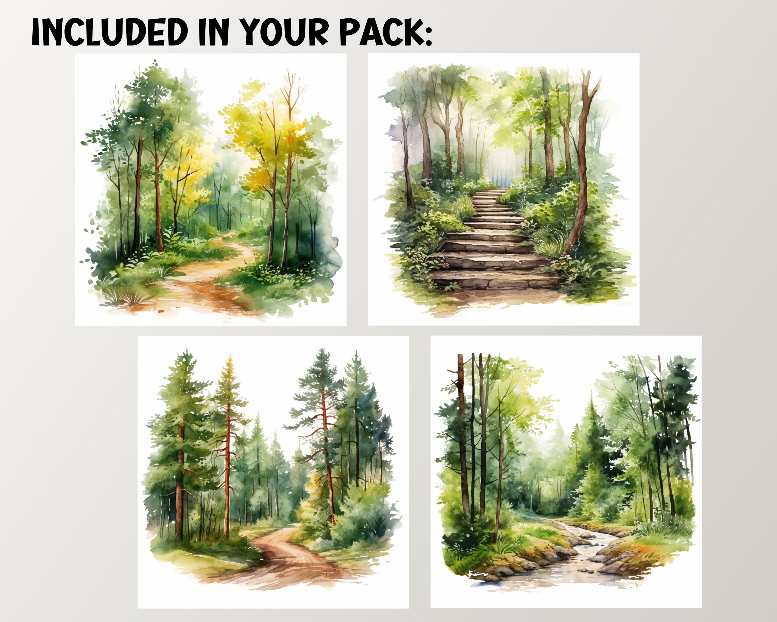 Forest Pathways Watercolor Clipart Scenes, Digital Craft, Instant ...