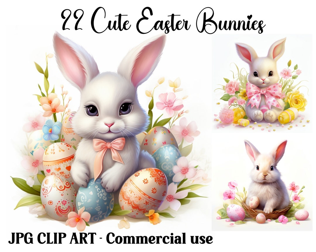Cute Easter Bunnies Watercolor Clipart Pastel Bunny Craft Scenes ...
