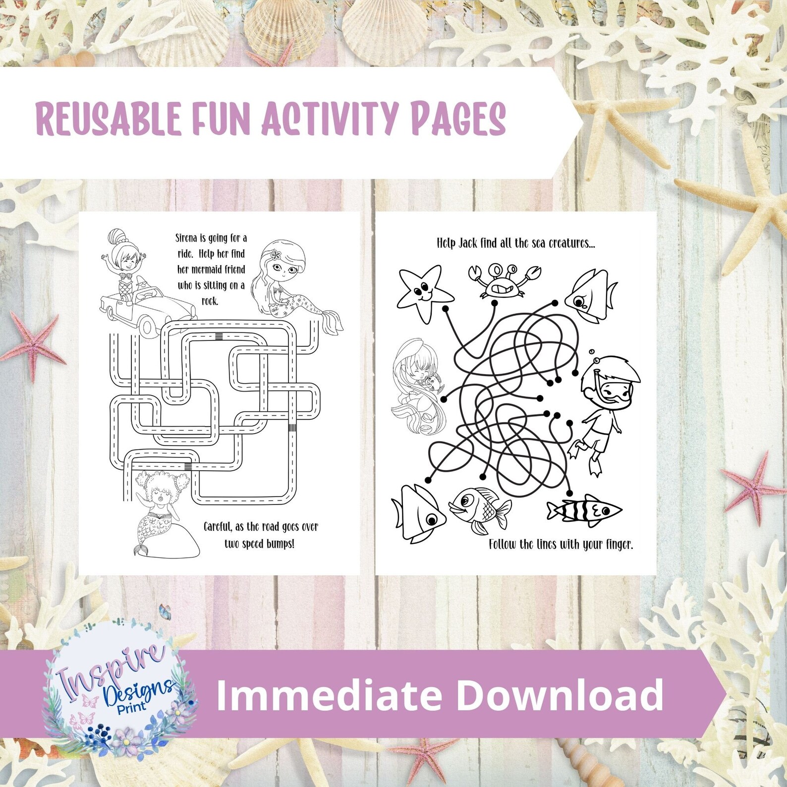 6 MERMAID MAZE Activity Pages Printable Puzzles for - Etsy