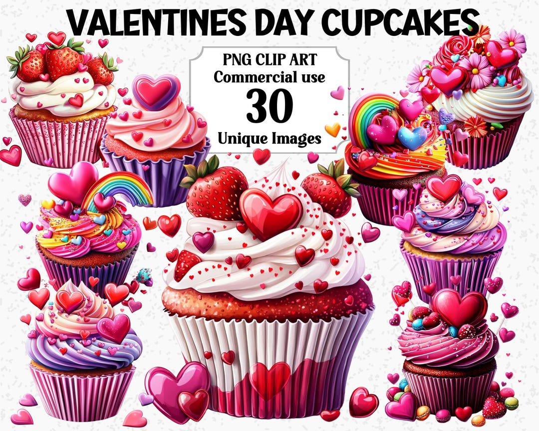 Valentines Day Cupcakes Clipart, Cute Cards & Craft, Sweet Love Food ...