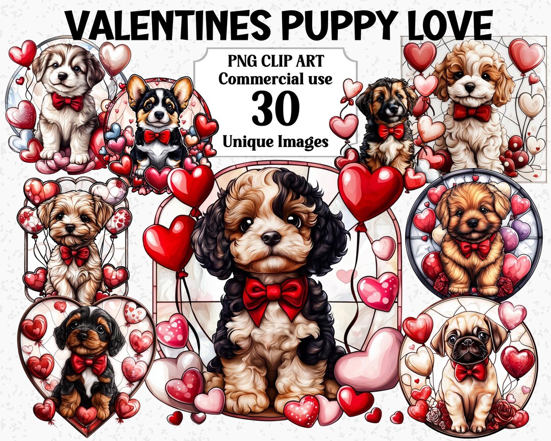 Valentines Day Puppy Love Clipart, Cute Puppies / Dogs Cards & Craft ...
