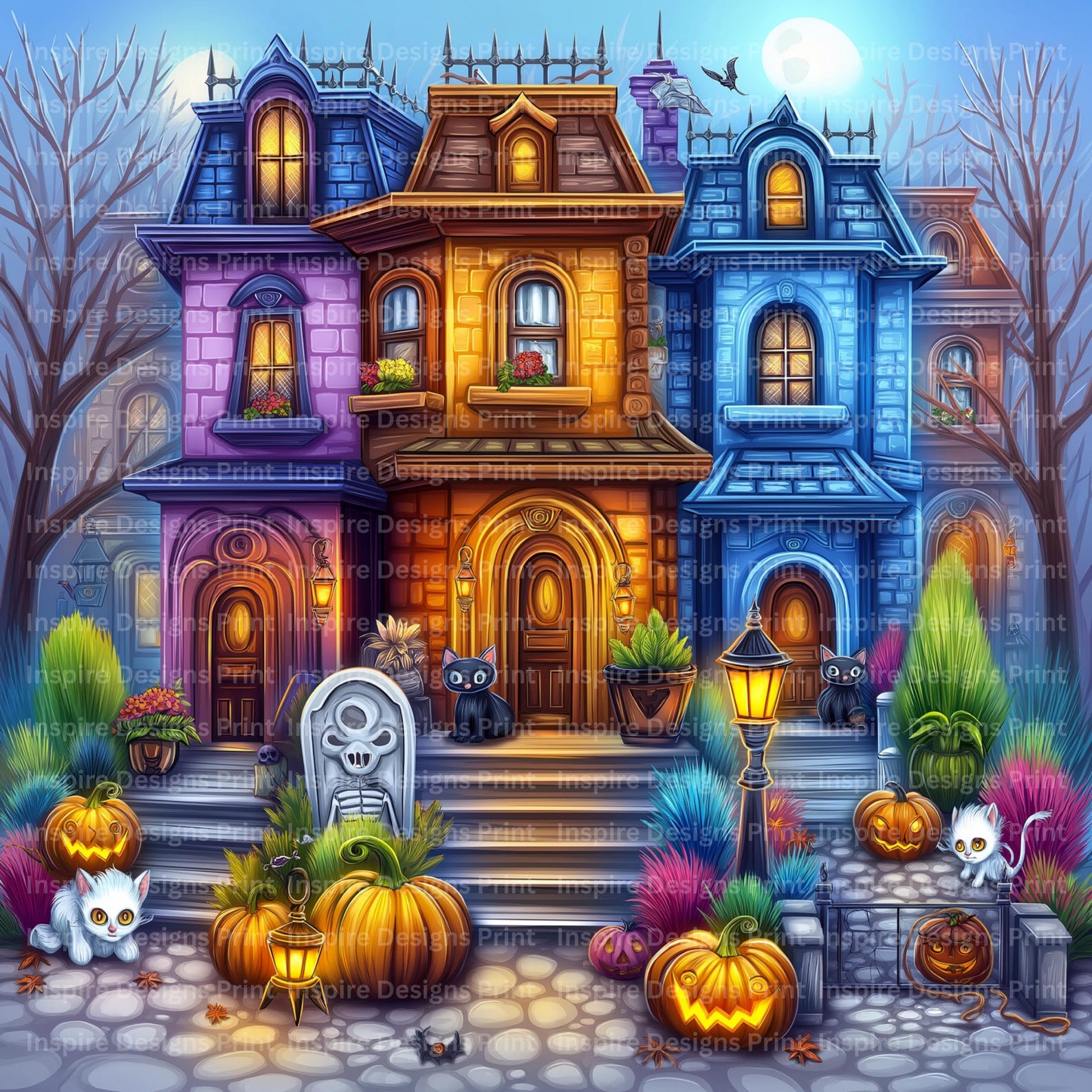 Halloween Townhouses Watercolor Clipart Haunted Houses Digital Papers ...
