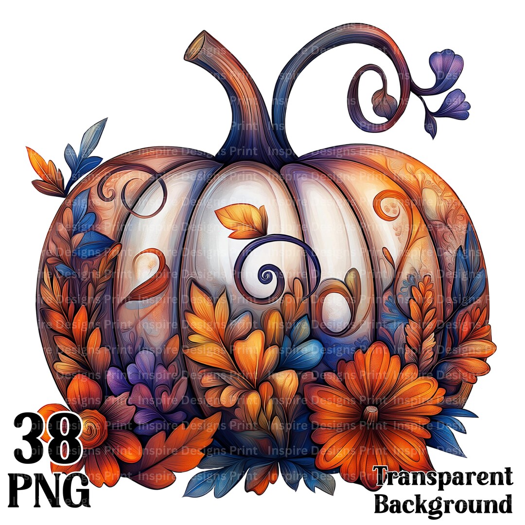 Floral Boho Pumpkins Clipart Halloween Thanksgiving Fall Flower Digital ...