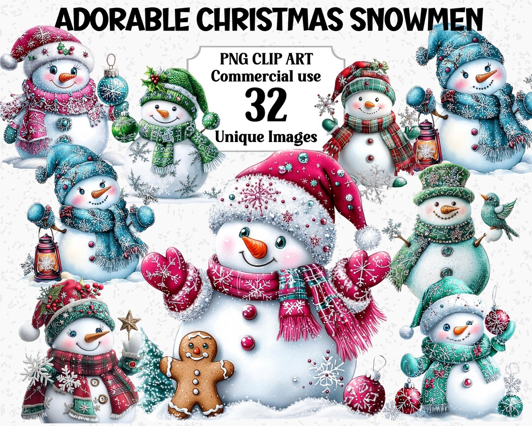 Adorable Christmas Snowmen Clipart, Cute Luxury Winter Funny Snowman ...