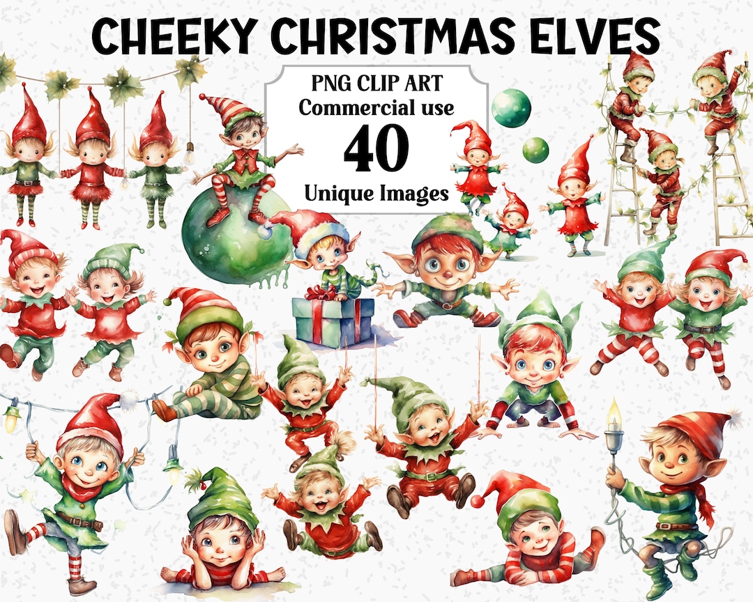 Cheeky Christmas Elves Watercolor Clipart, Craft Sublimation ...