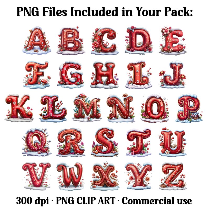 Red Christmas Letter Set Clipart, Custom Initial Ornament Alphabet ...