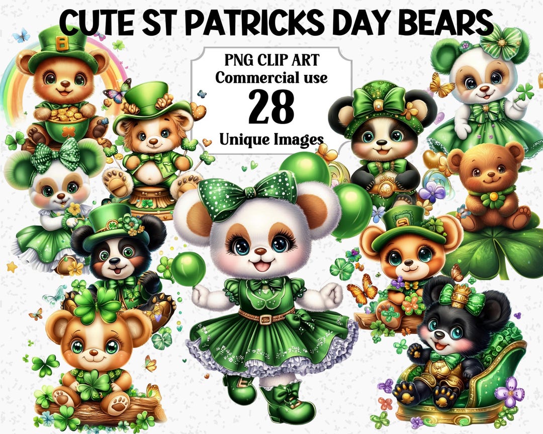 Cute St Patricks Day Bears Clipart, Digital/paper Green Teddy Craft ...