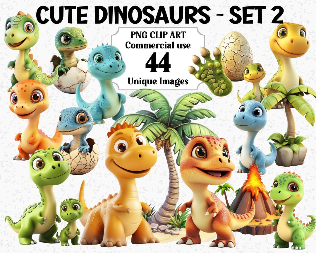 Cute Dinosaurs Clipart (set 2) 3D Style PNG - Instant Download Eggs ...