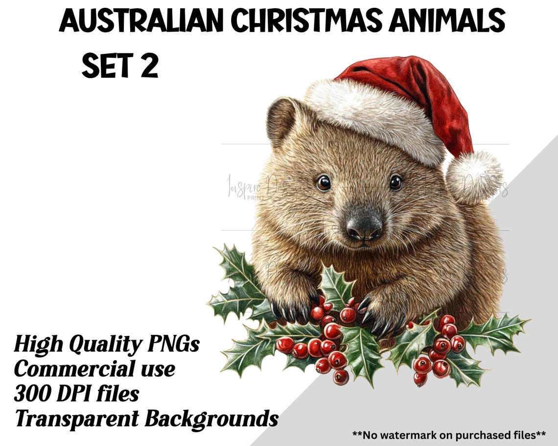 Australian Christmas Animals Clipart Set 2, Watercolor Animals Koala ...