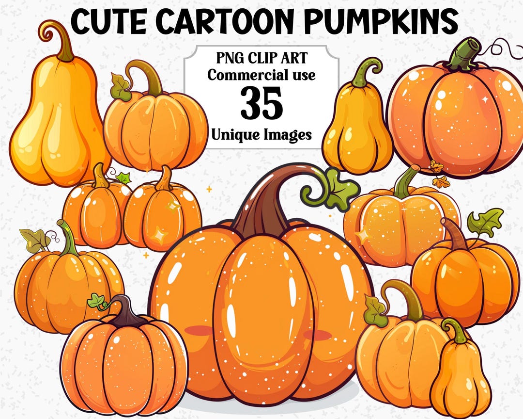 Cute Cartoon Pumpkins Clipart, Digital Craft, Thanksgiving Fall Autumn ...