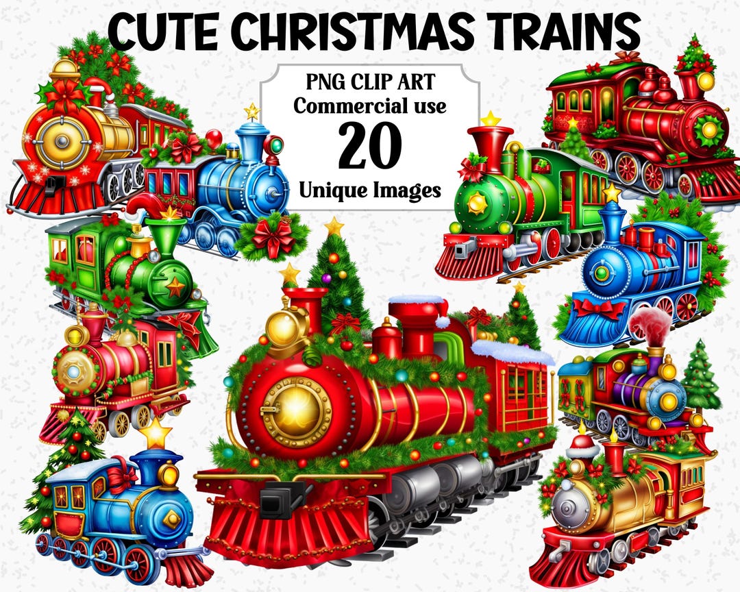 Cute Christmas Trains Clipart, Digital & Paper Crafts, Winter Carriage ...