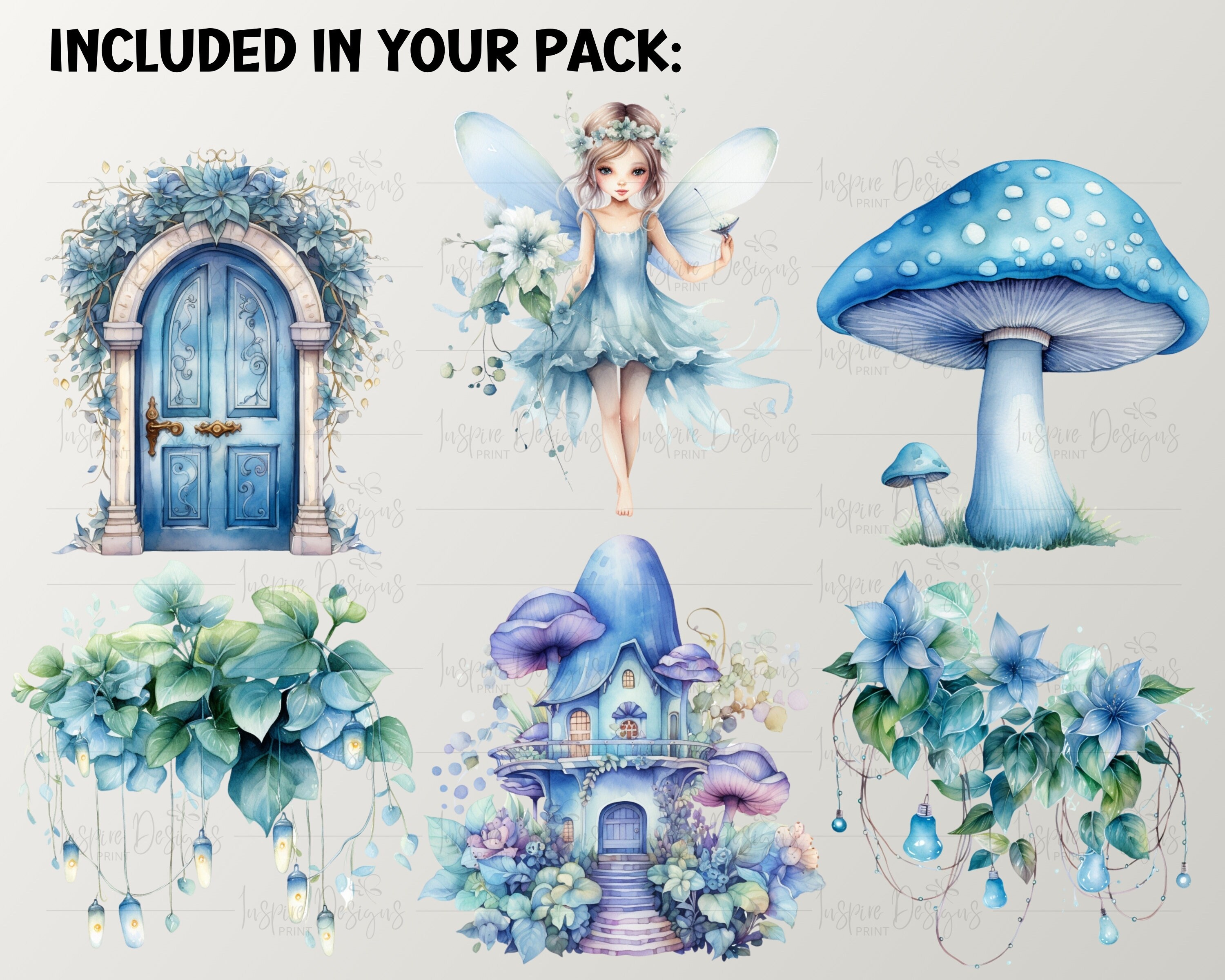 Fairy Life Blue Watercolor Clipart, Digital Craft, Instant Download ...