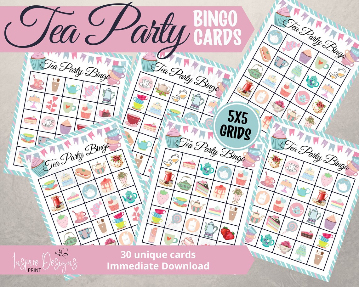 Tea Party BINGO Cards Printable Tea Party BINGO Game for Adults and ...