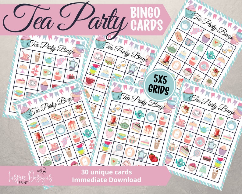 Tea Party BINGO Cards Printable Tea Party BINGO Game for Adults and ...