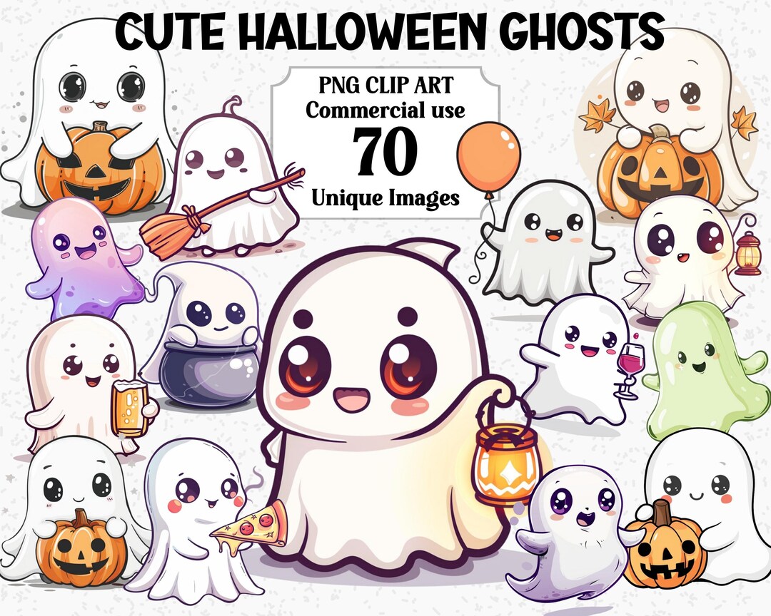 Cute Halloween Ghosts Clipart, Digital Spooky Craft, Instant Download ...