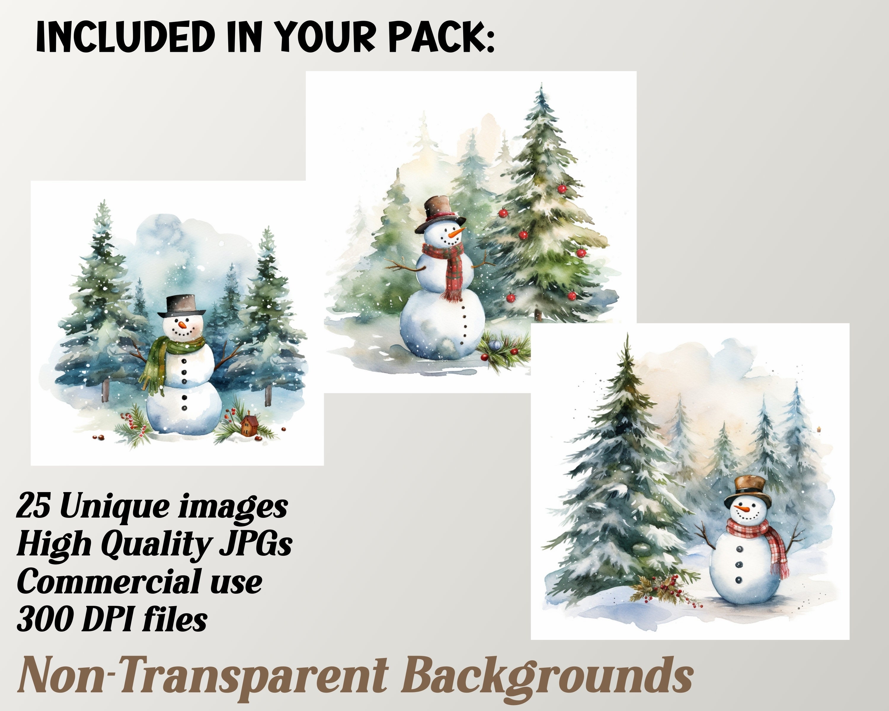 Christmas Snowmen Winter Scenes Watercolor Clipart, Digital & Paper ...