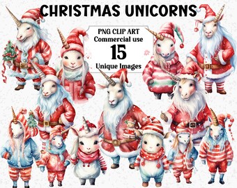 Cute Unicorn for Merry Christmas Clipart With Watercolor - Etsy